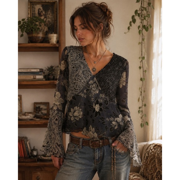 Jeremy | Tops | Spenser Jeremy Silk Mixed Floral Paisley Print Bell ...